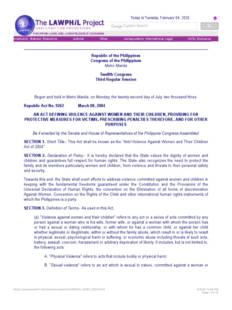 Ra 9262 PDF | PDF | Restraining Order | Violence