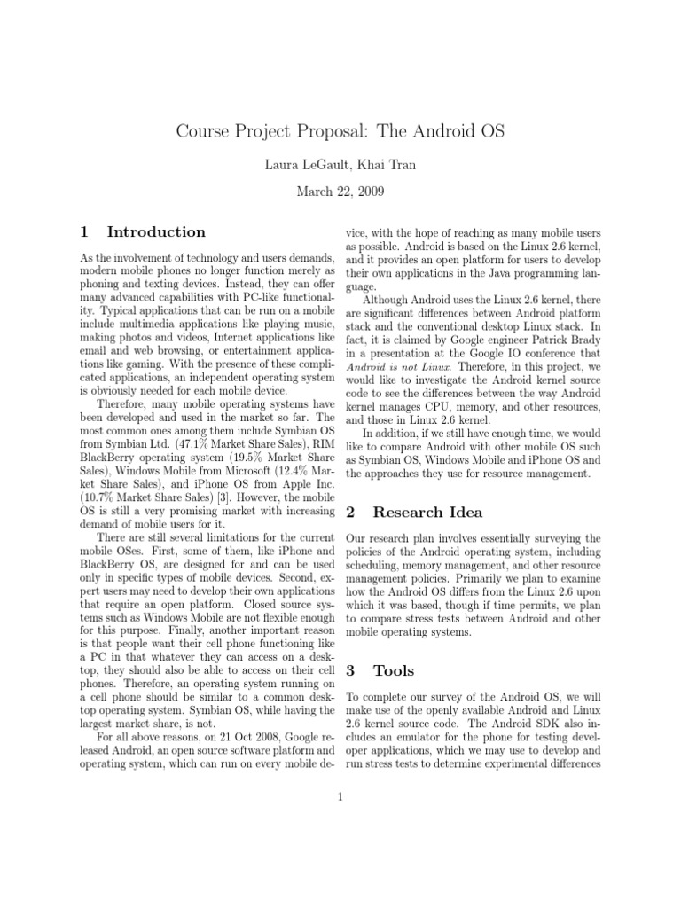 Course Project Proposal: The Android Os: Laura Legault, Khai Tran March ...