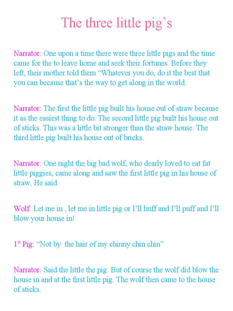 The Three Little Pig's: Narrator | PDF