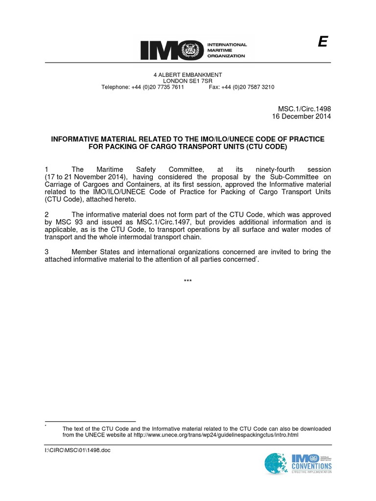 IMO Circular 1498 - Informative Material PDF | PDF | Bill Of Lading | Cargo