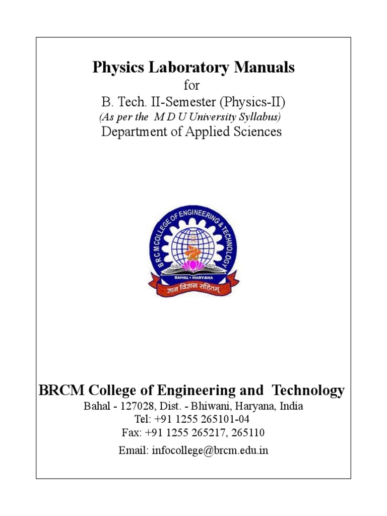 Physics Laboratory Manuals: For B. Tech. II-Semester (Physics-II ...