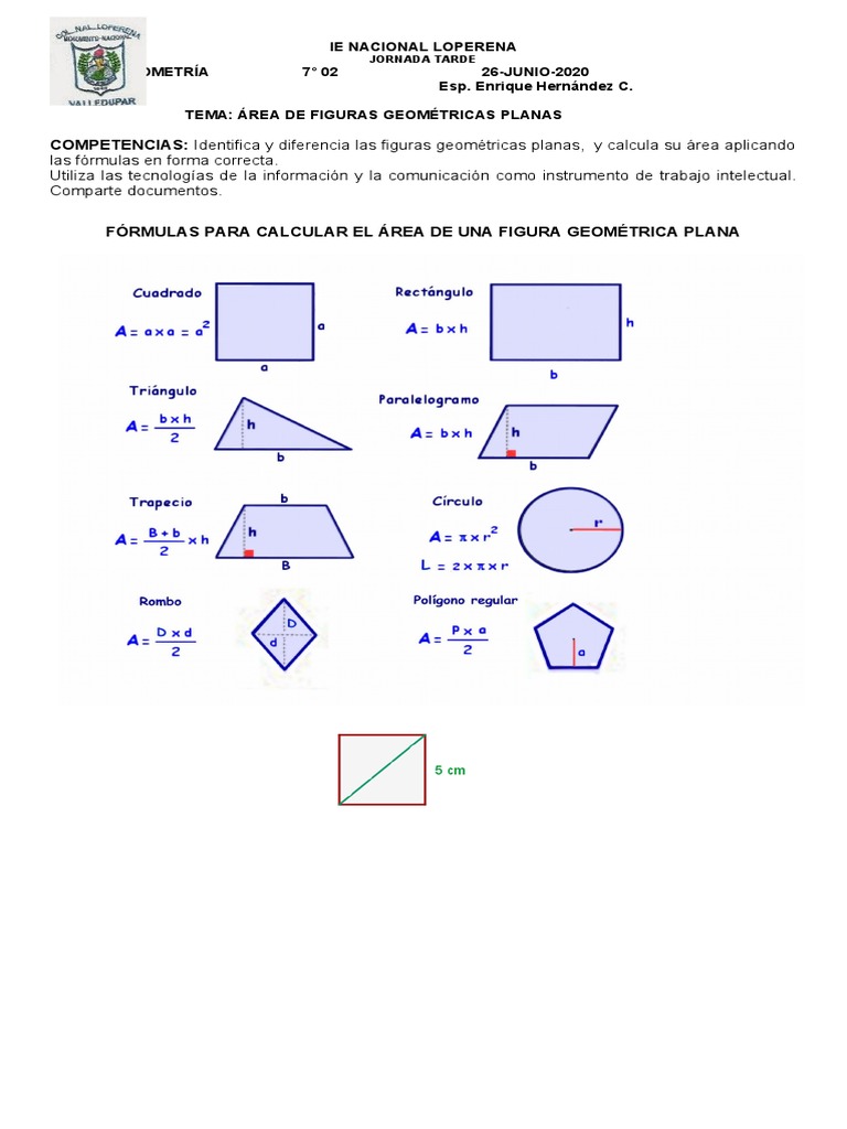 Guía Sobre Área de Figuras Geométricas Planas 7° 02 2020 | PDF ...