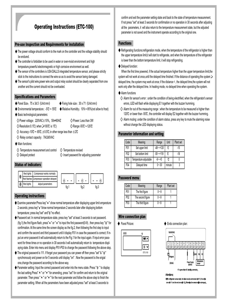 Operating Instructions (ETC-100) : Pre-Use Inspection and Requirements ...