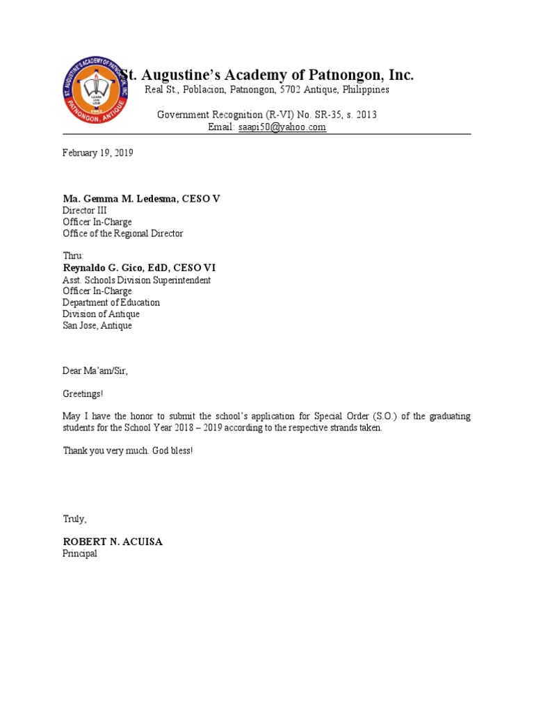 St. Augustine's Academy of Patnongon, Inc | PDF