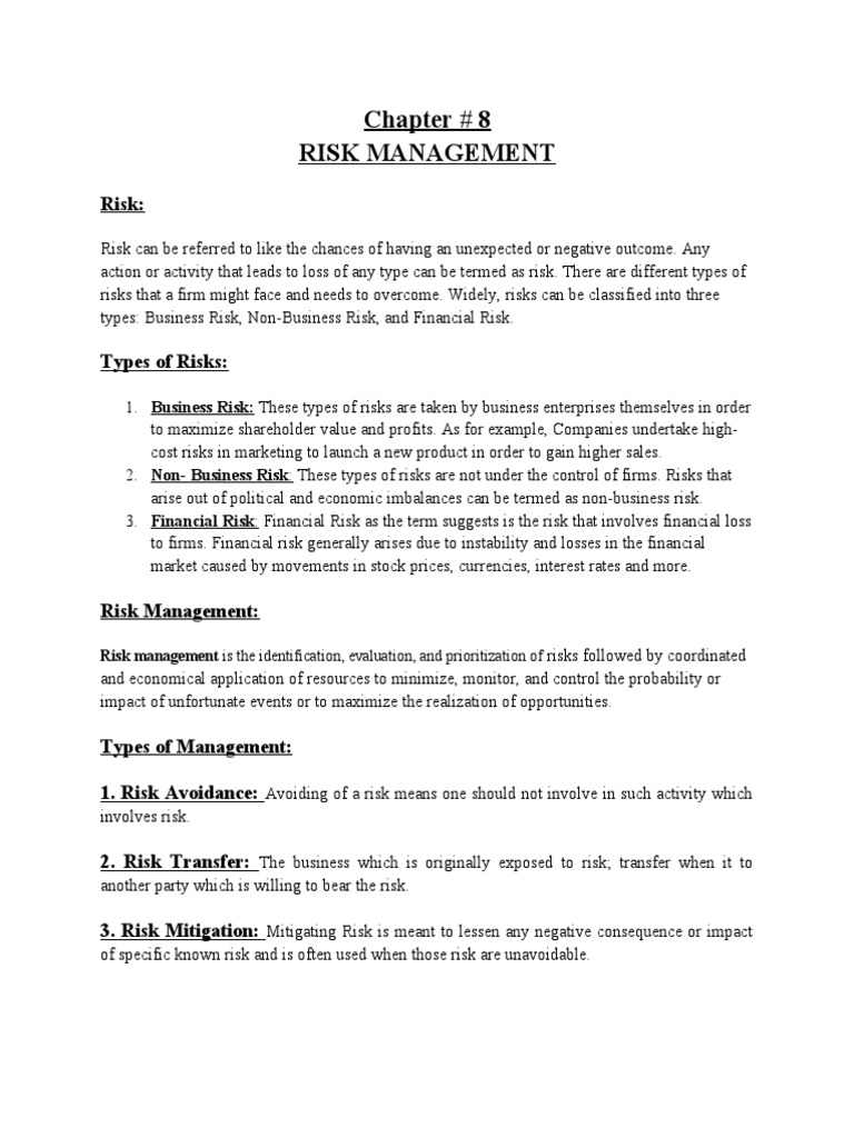 Chapter # 8 Risk Management | PDF | Risk Management | Financial Risk