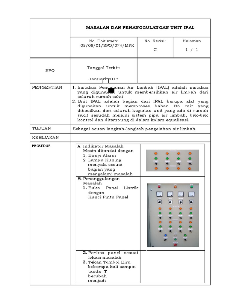 SPO Masalah Dan Penanggulangan Unit IPAL | PDF