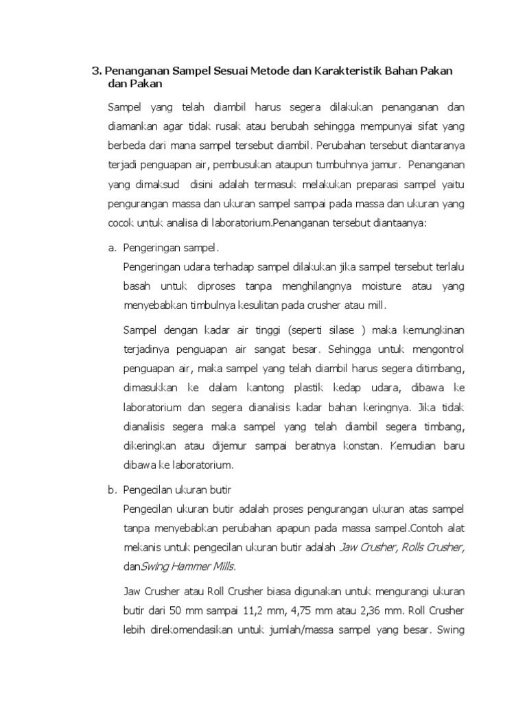 Penanganan Sampel Sesuai Dengan Metode Dan Karakteristik Bahan Pakan ...