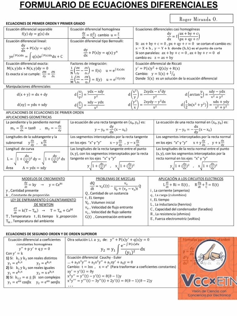 Formulario Ecuaciones Diferenciales PDF | PDF