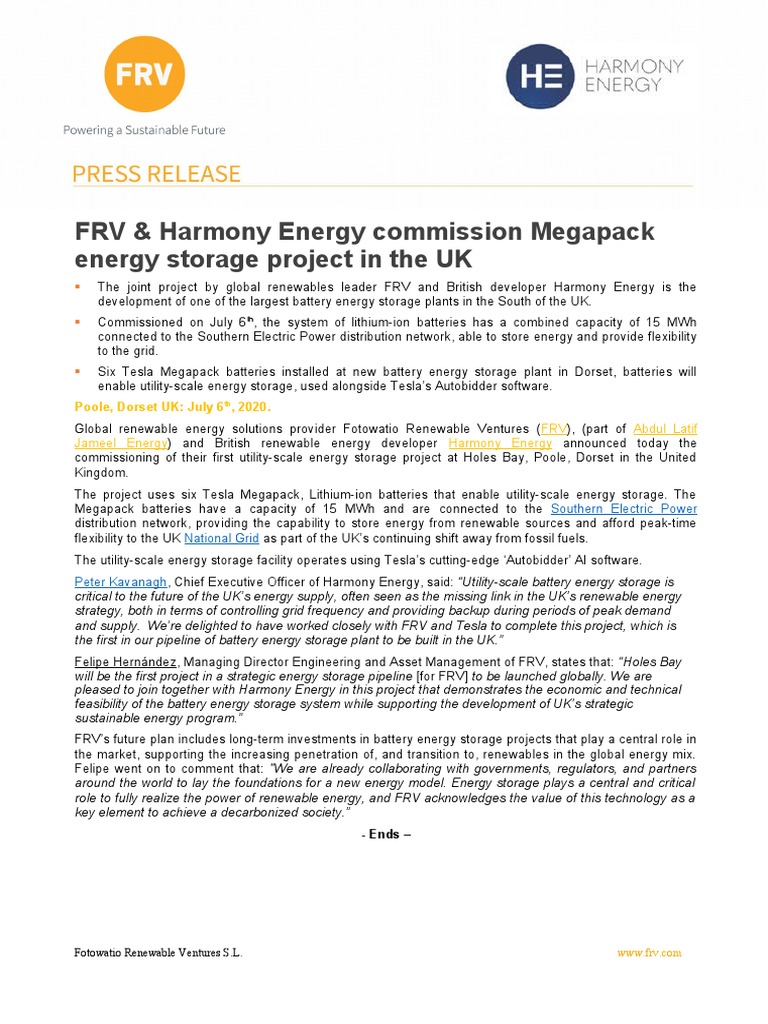APPROVED Harmony Energy-FRV Holes Bay | PDF | Energy Storage ...