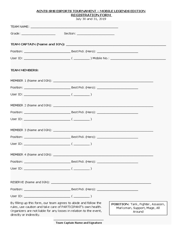 Registration Form: Acnts-Shs Esports Tournament - Mobile Legends ...