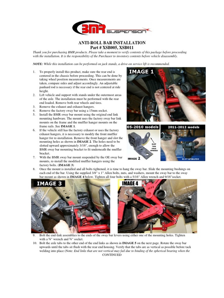 Anti-Roll Bar Installation Part # XSB005, XSB011 | PDF | Axle | Screw