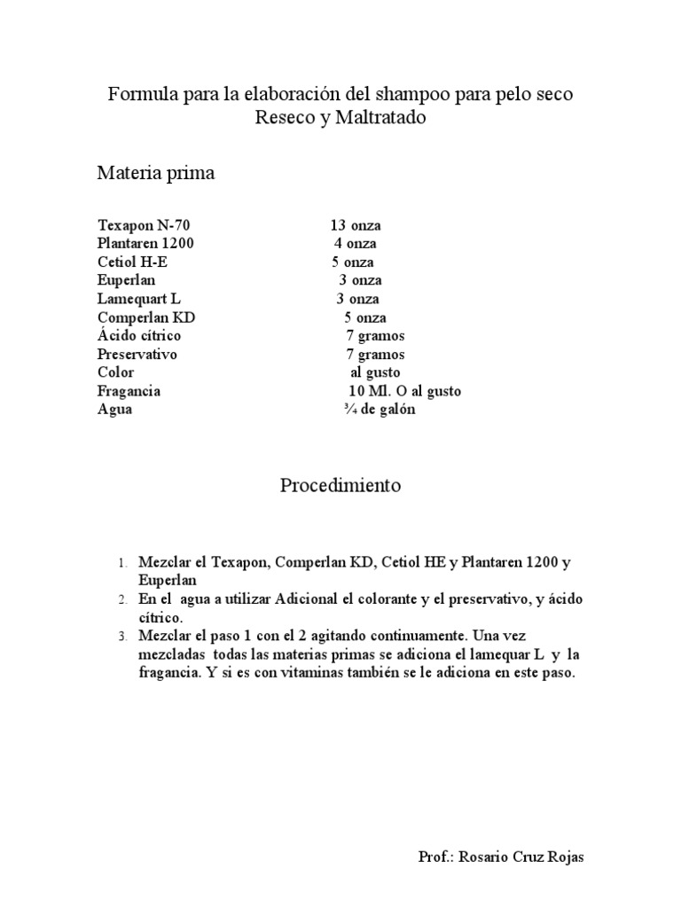 formula para la elaboración del shampoo seco | Naturaleza