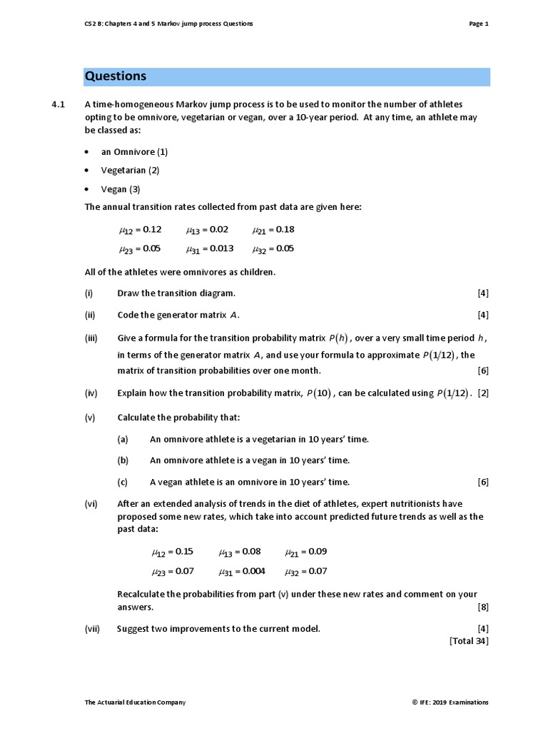 CS2 B Chapters 4 and 5 - Markov Jump Processes - Questions | PDF | Markov Chain | Applied ...