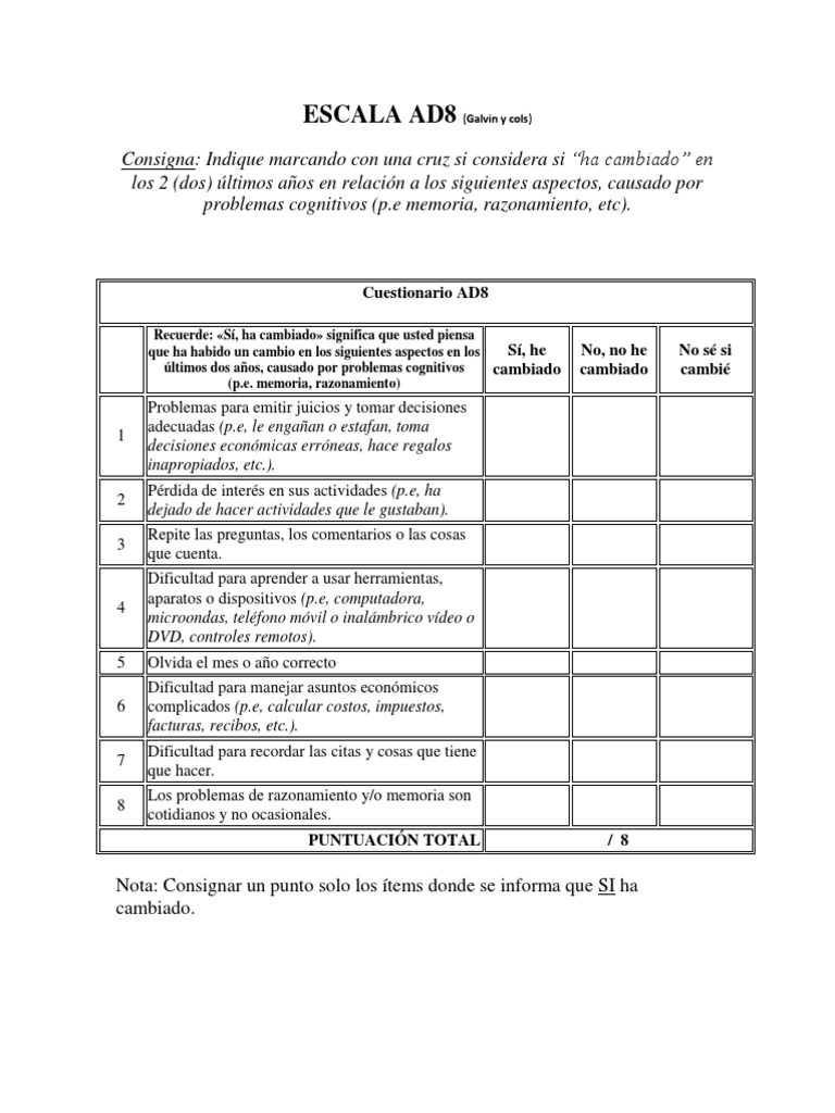 ESCALA AD8 evaluación cognitiva | PDF