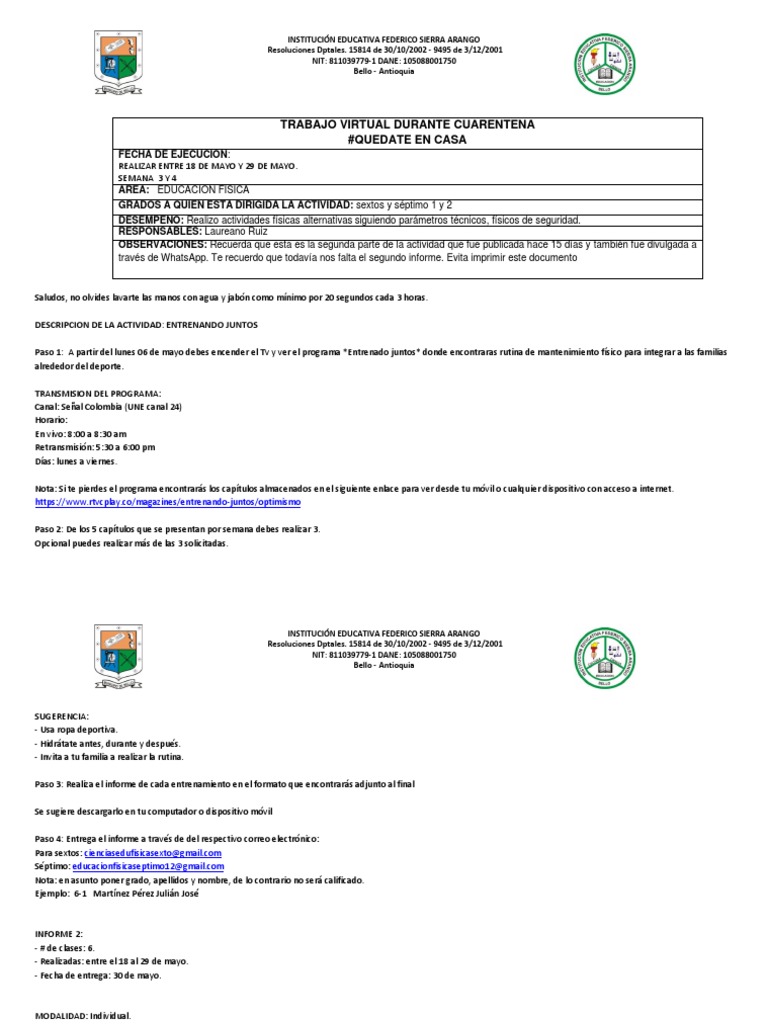 Trabajo Virtual Durante Cuarentena #Quedate en Casa | PDF | Science ...