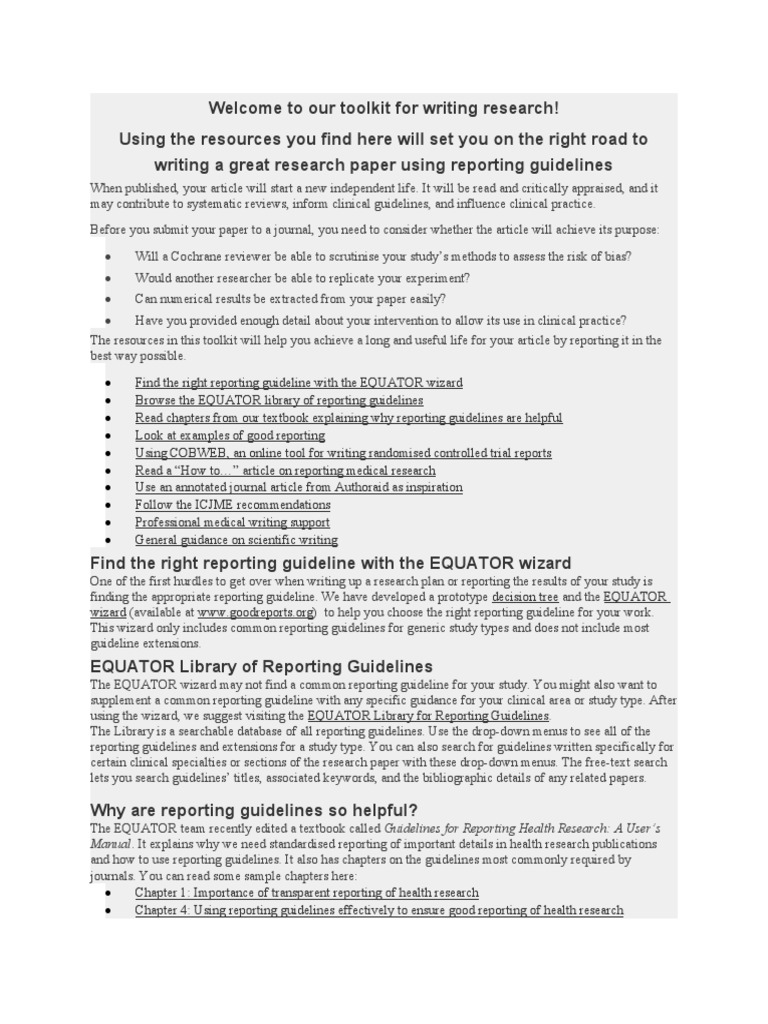 Welcome To Our Toolkit For Writing Research | PDF | Systematic Review ...