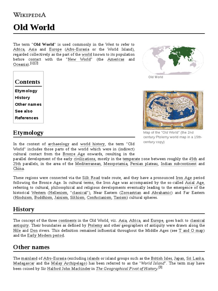 Old World: Etymology History Other Names See Also References | PDF ...