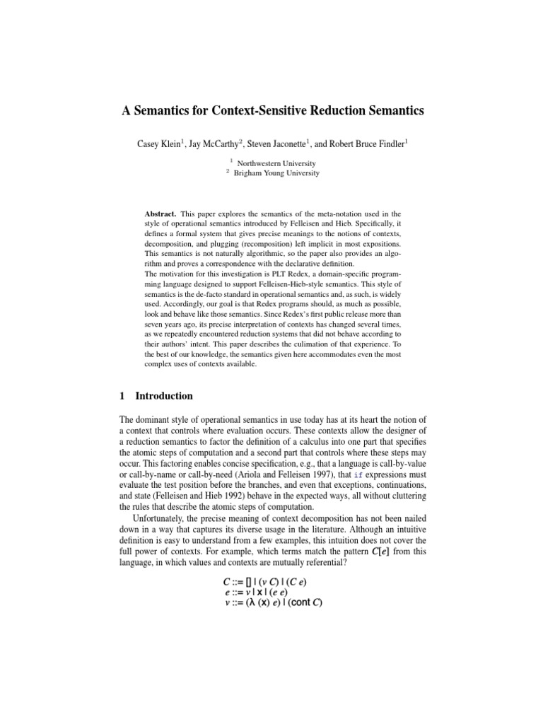 A Semantics For Context-Sensitive Reduction Semantics | PDF | Parsing | Parameter (Computer ...