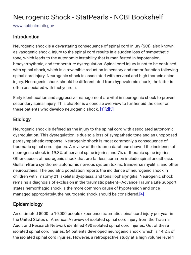 Neurogenic Shock - StatPearls - NCBI Bookshelf | PDF | Shock ...