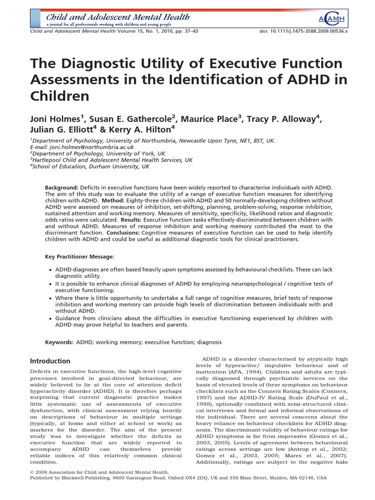 (Holmes2010) The Diagnostic Utility of Executive Function Assessments in The Identification of ...