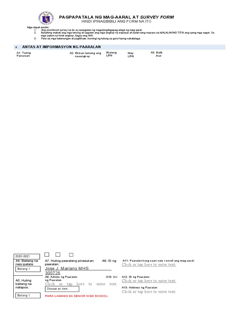 Modified Survey Form Filipino | PDF