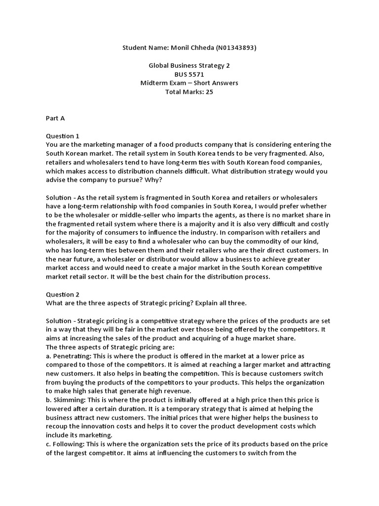 Business Strategy Mid Term Short Answers | PDF | Retail | Competition