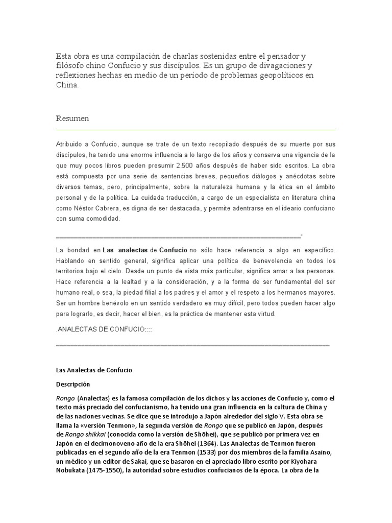 Analectas de Confusio | PDF | Confucio | confucionismo