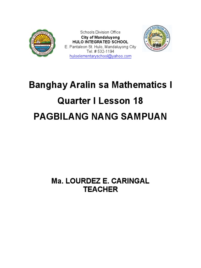 Banghay Aralin Sa Math I Aralin 18 HIS PDF | PDF
