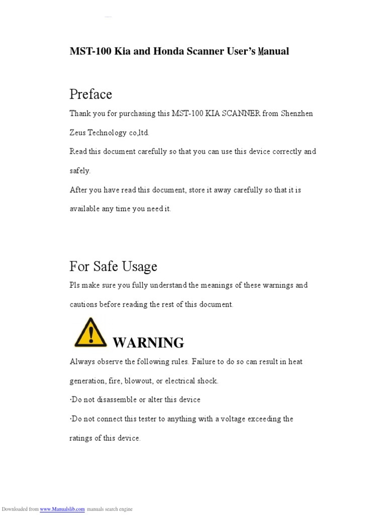 MST-100 Kia and Honda Scanner User Manual | PDF