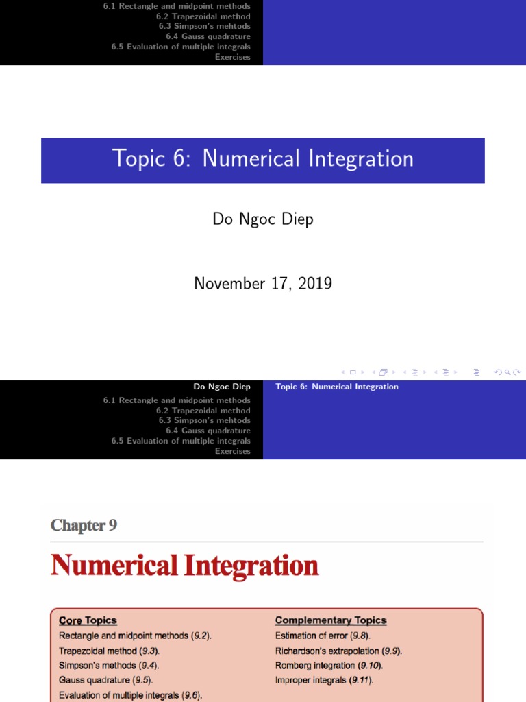 Topic 6: Numerical Integration: Do Ngoc Diep | PDF | Integral | Algorithms