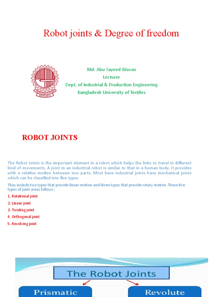 Robot Joints & Degree of Freedom | PDF | Cartesian Coordinate System ...