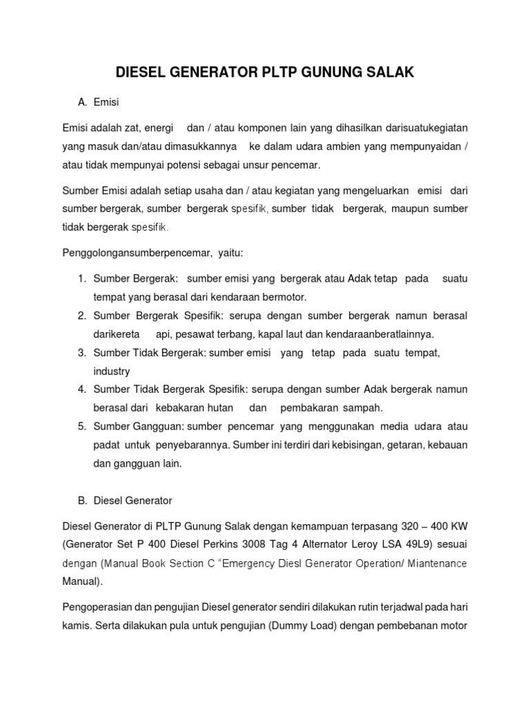 Diesel Generator PLTP Gunung Salak | PDF