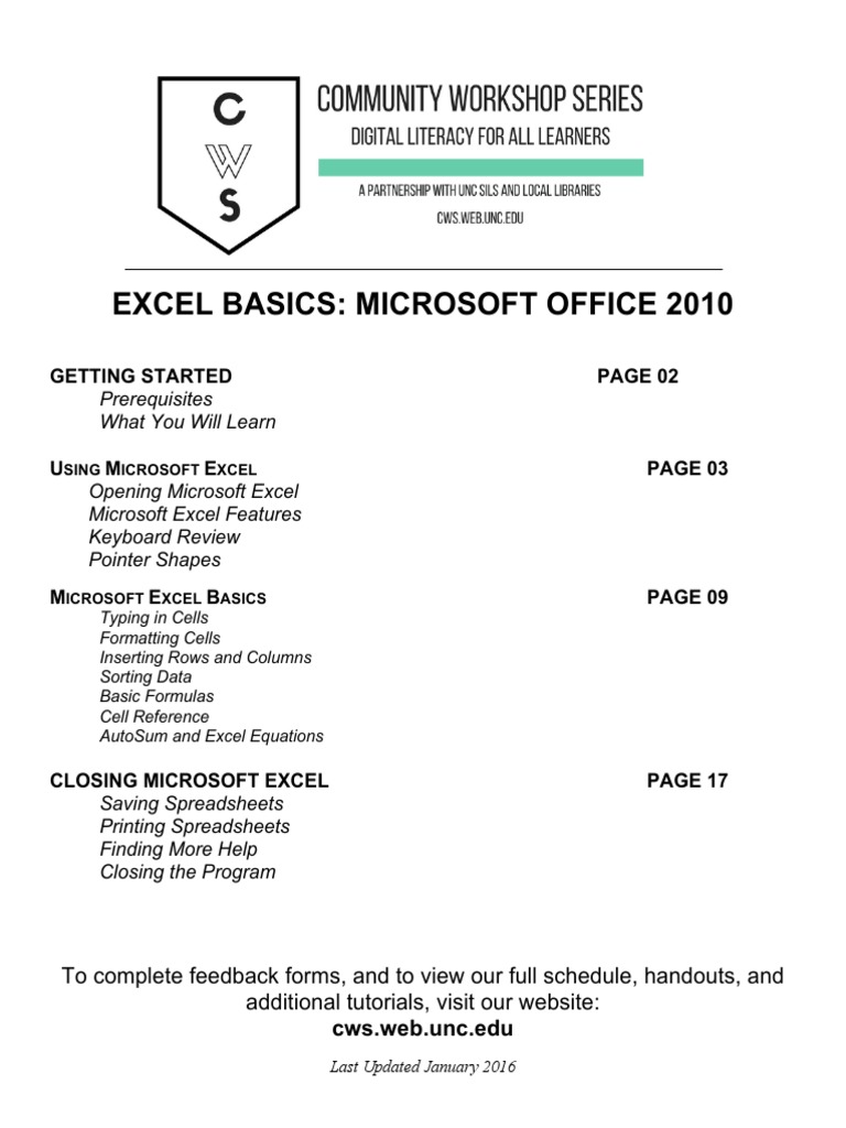 Excel Basics: Microsoft Office 2010: Prerequisites What You Will Learn ...