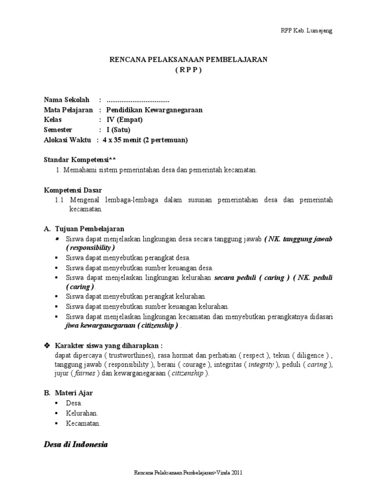 RPP PKN Kelas 4 6 | PDF