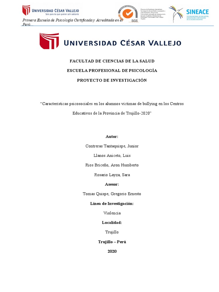 Características Psicosociales del Bullying en Trujillo | PDF | Validez ...