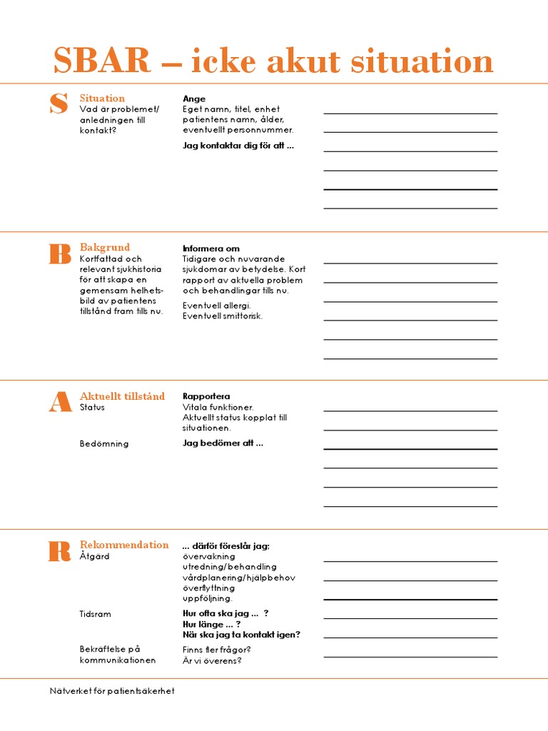 SKL Sbar Arbetsblad Icke Akut Situation