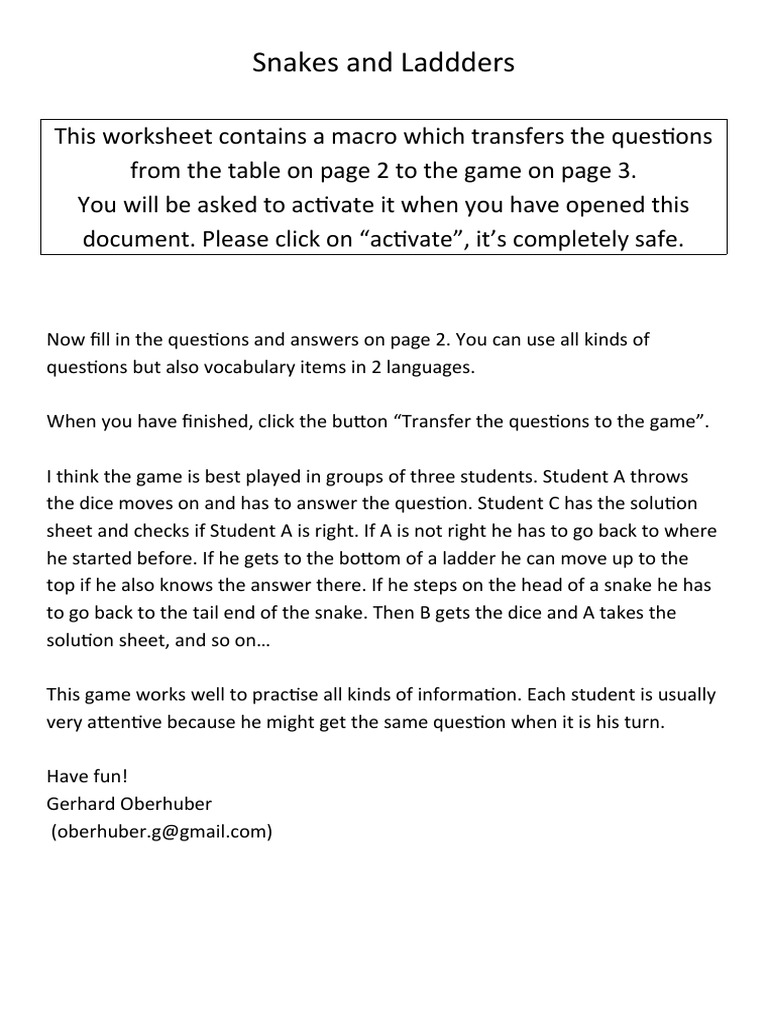 Snakes and Ladders | PDF
