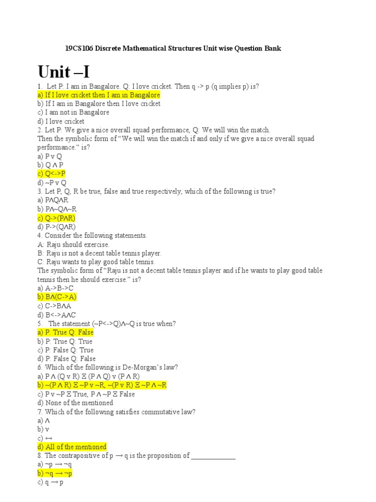 Discrete Math Structures Question Bank | PDF | Vertex (Graph Theory ...