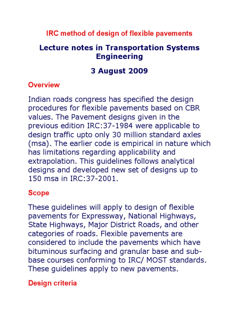 IRC Guidelines for Flexible Pavement Design | PDF | Road Surface ...