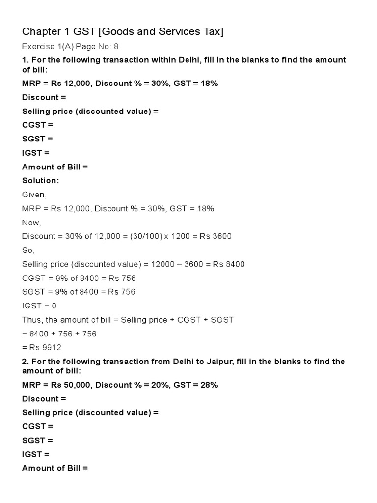 GST Calculation Exercises and Solutions | PDF | Value Added Tax | Prices