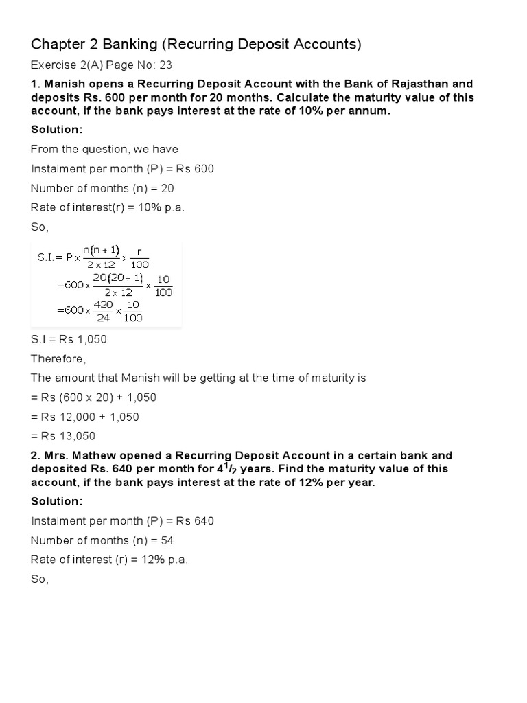 Chapter 2 Banking (Recurring Deposit Accounts) | Download Free PDF ...