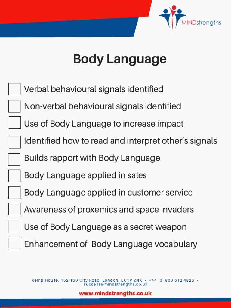 Mind Strengths Body Language Checklist | PDF