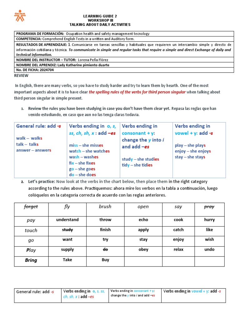 Present Simple Workshopiii - Learning Guide 2 - 2020 | PDF | Lunch | Meal