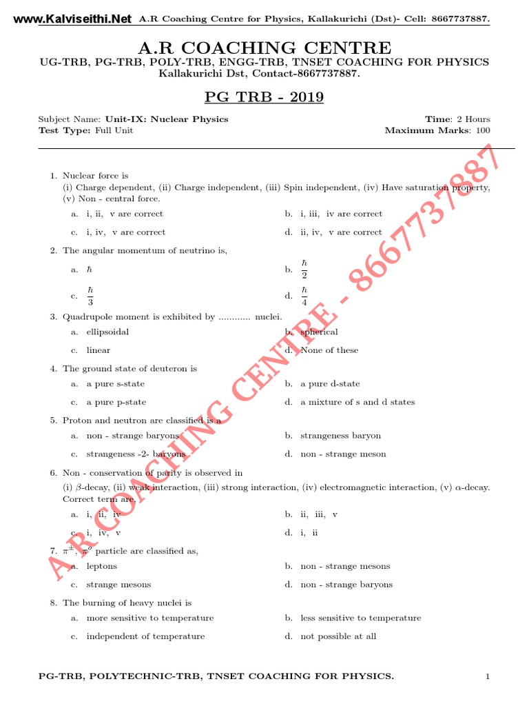 Nuclear Phy Qns | PDF | Atomic Nucleus | Nuclear Physics