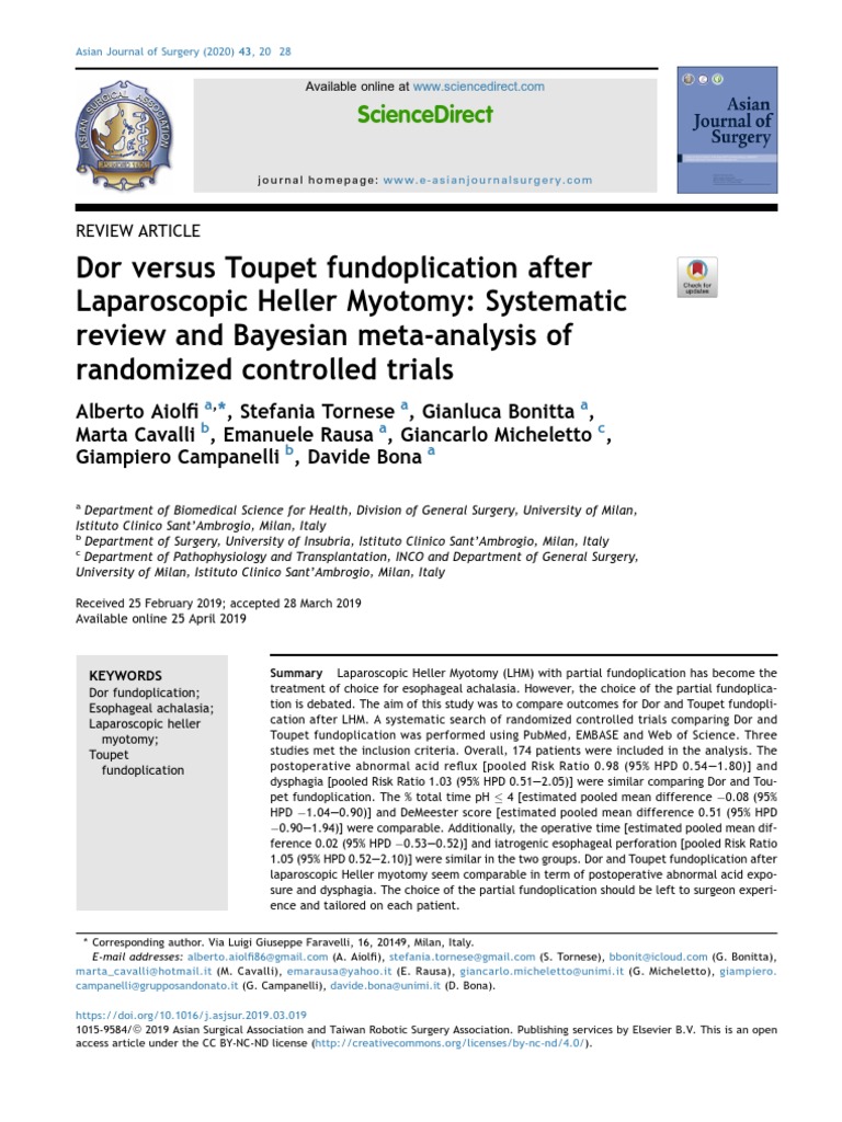 Dor Versus Toupet Fundoplication After Laparoscopic Heller Myotomy ...
