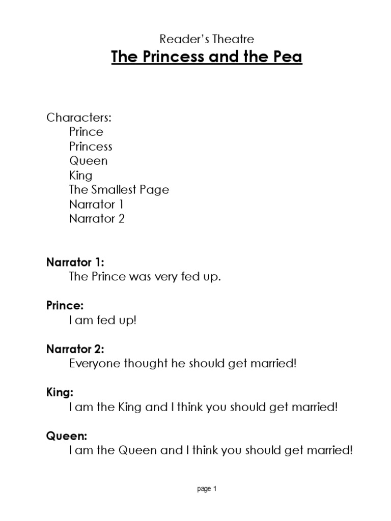 The Princess and The Pea Readers Theatre | PDF | Bed