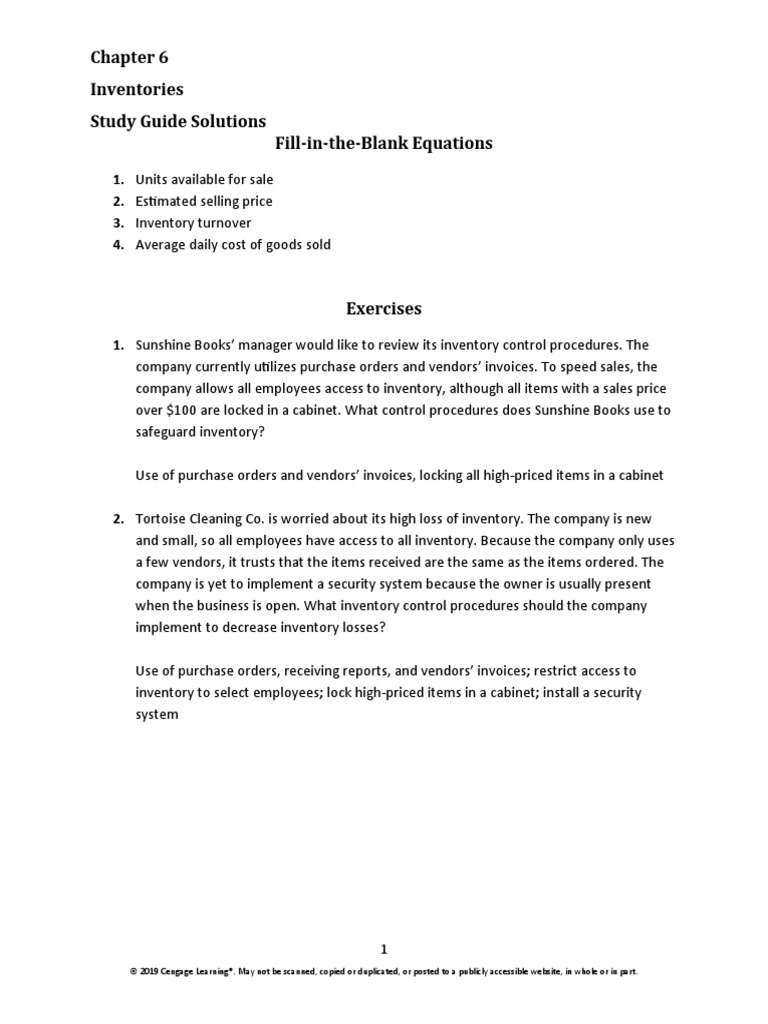 Ch. 6 Study Guide Solutions | PDF | Cost Of Goods Sold | Inventory