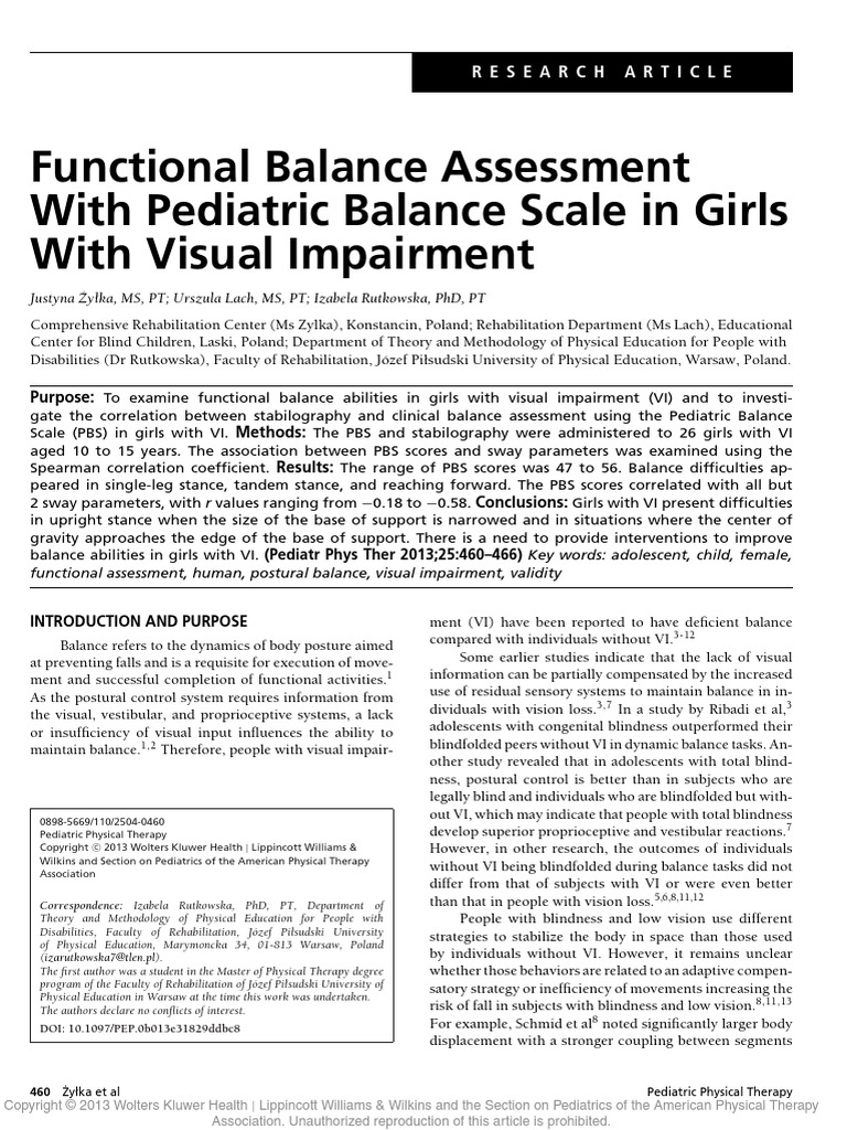 Functional Balance Assessment With Pediatric.17 | PDF | Balance ...