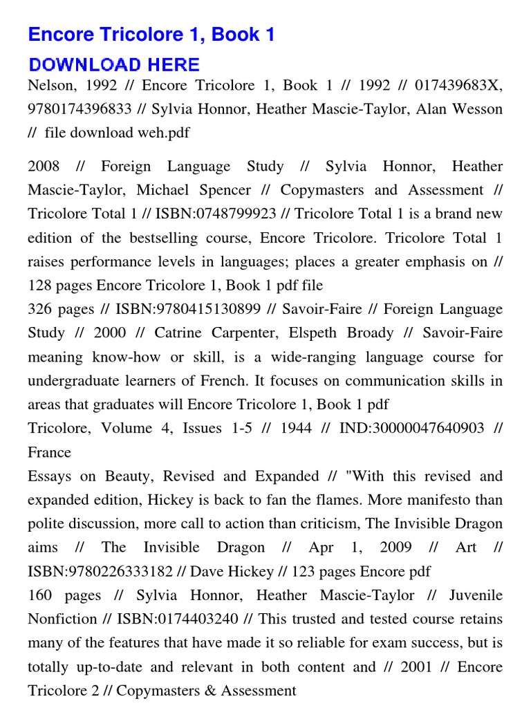 Encore Tricolore 1, Book 1 | PDF | Cognitive Science | Communication
