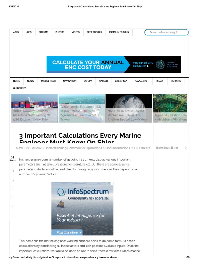 Key Ship Engine Calculations for Engineers | PDF | Fuel Oil | Ships